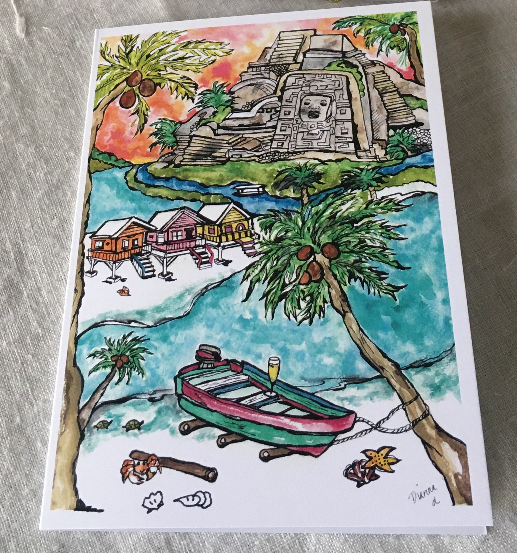 BELIZE-MAYAN Ruins Card-Masked Temple of LUMANAI-Original | Etsy