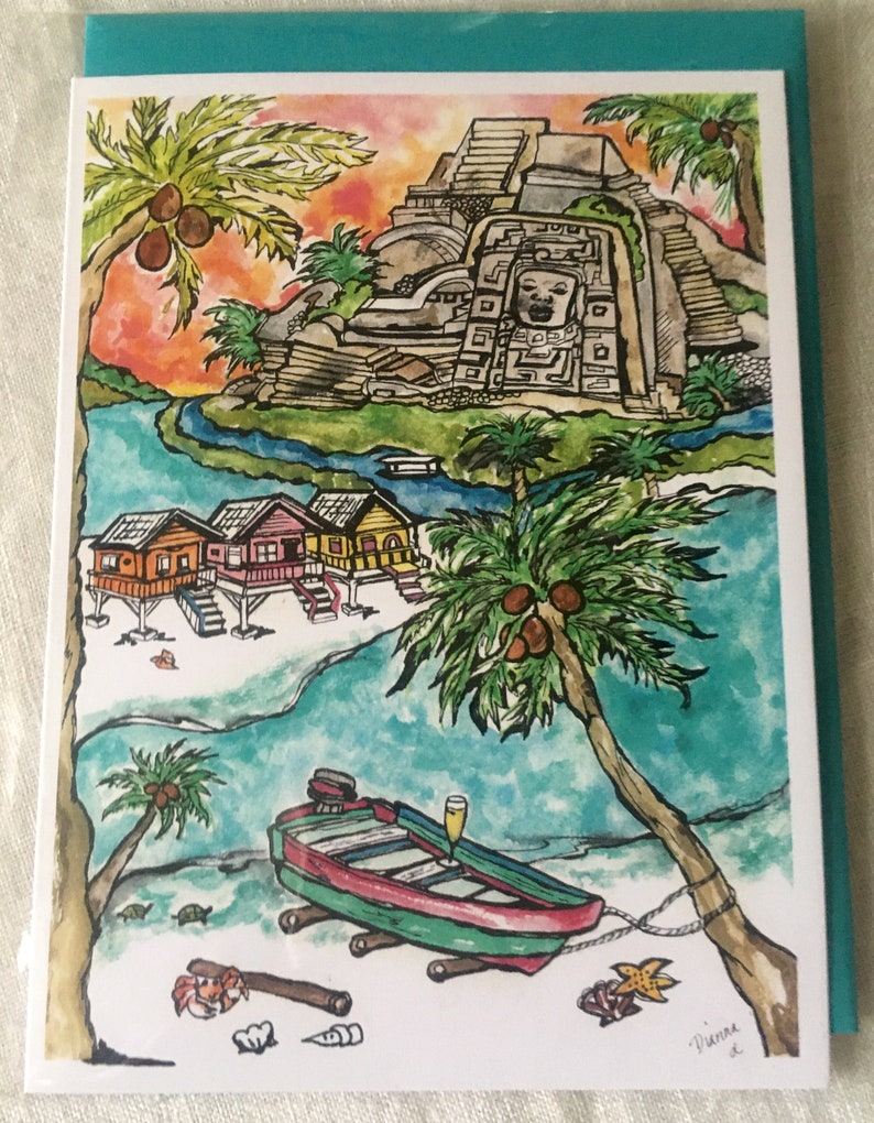 BELIZE-MAYAN Ruins Card-masked Temple of Lumanai-original - Etsy