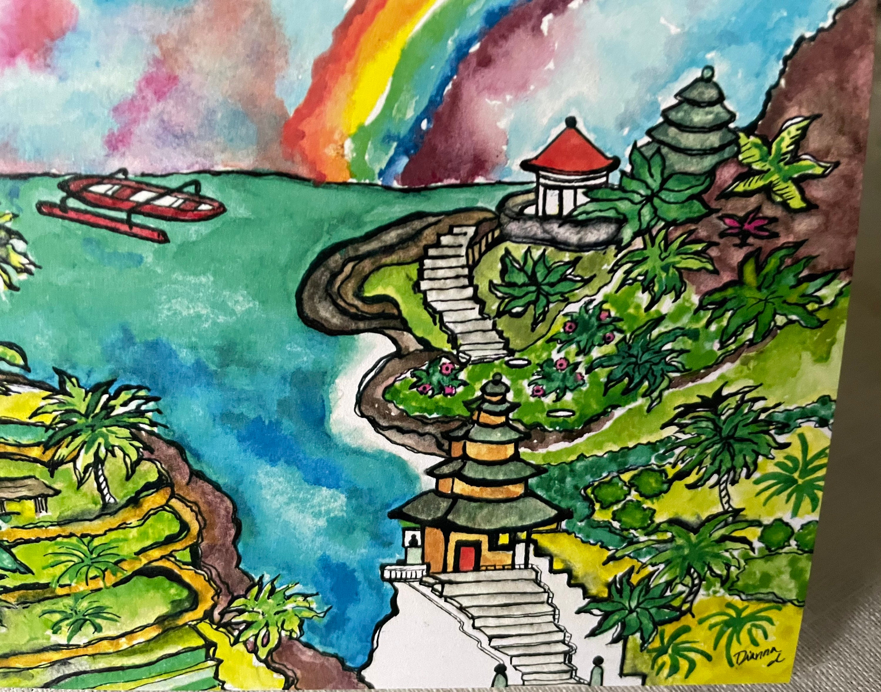 BALI Cards-indonesia”rainbows Over BALI” Original Watercolor-dianna ...