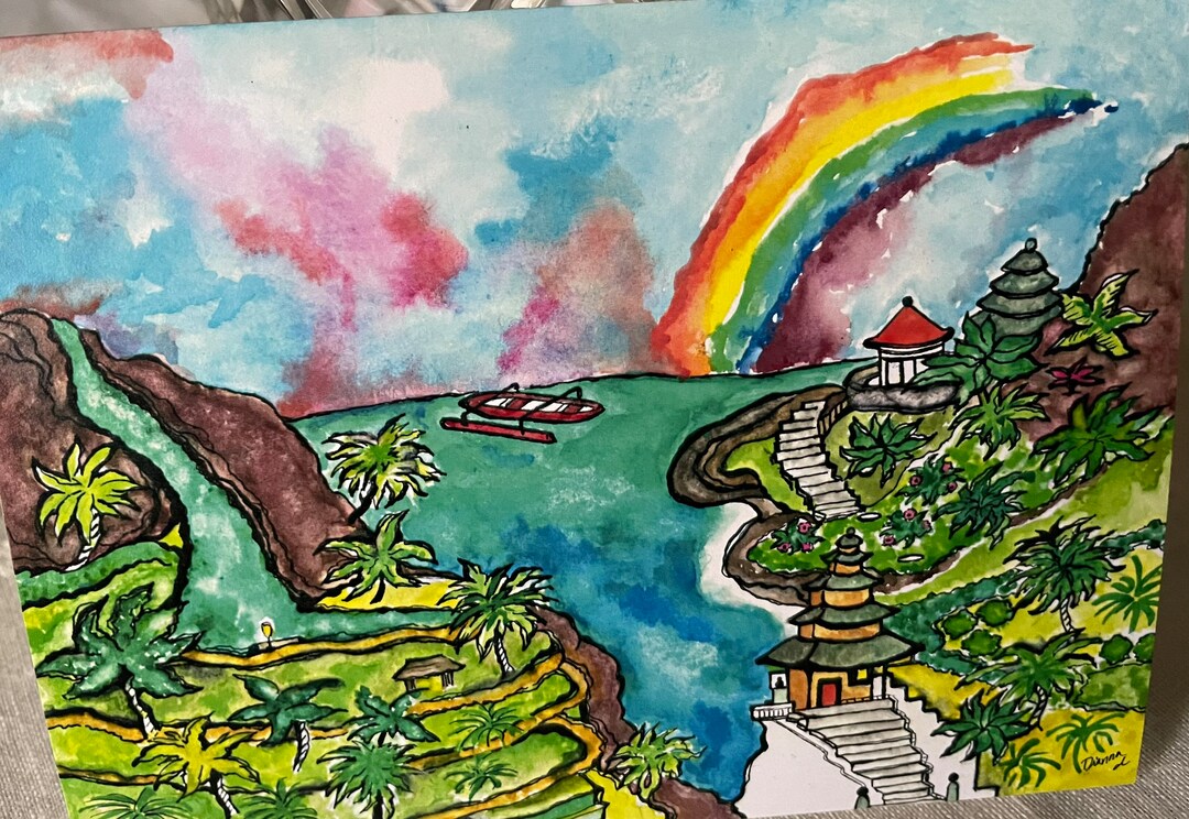 BALI Cards-indonesia”rainbows Over BALI” Original Watercolor-dianna ...