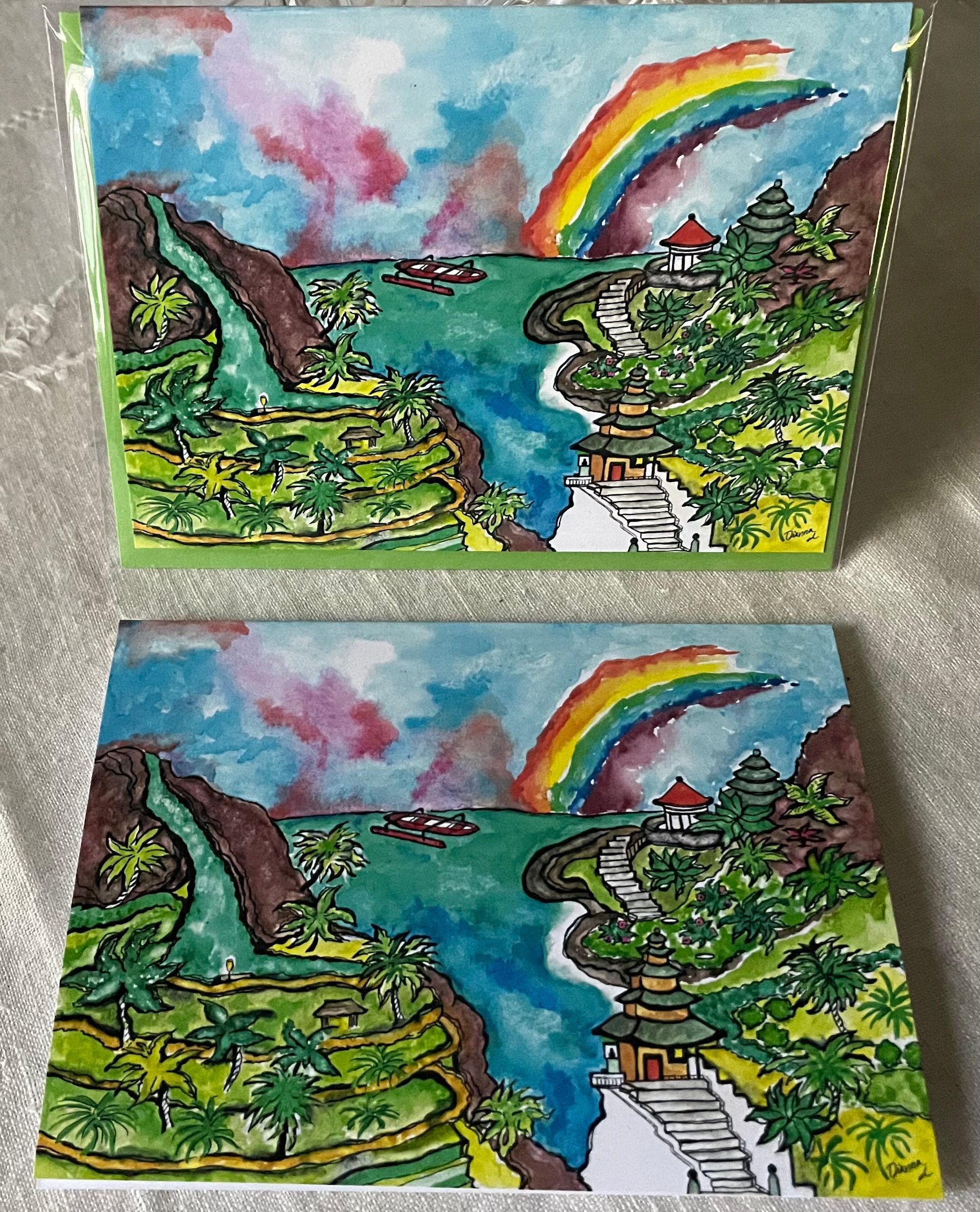 BALI Cards-indonesia”rainbows Over BALI” Original Watercolor-dianna ...