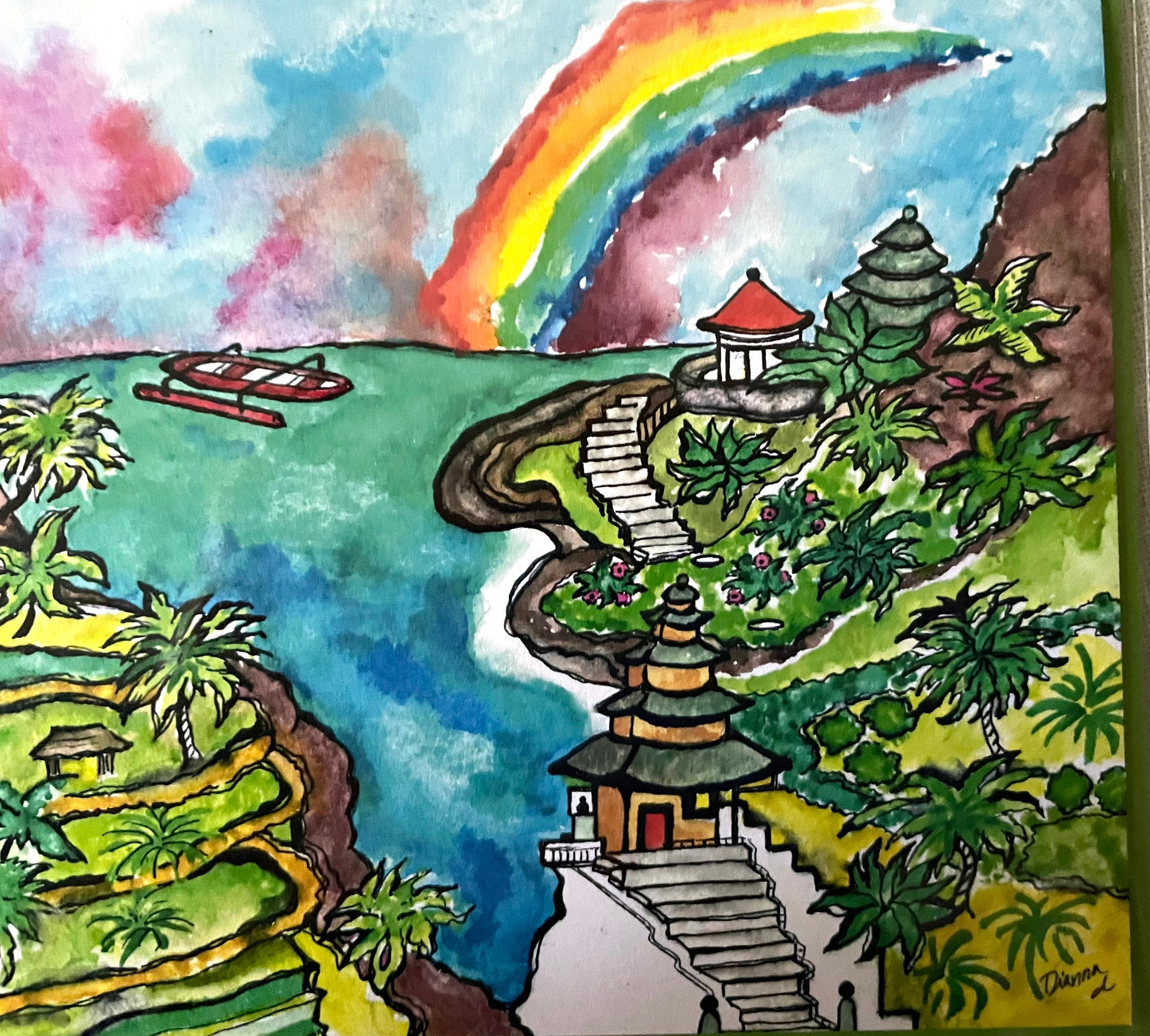 BALI Cards-indonesia”rainbows Over BALI” Original Watercolor-dianna ...