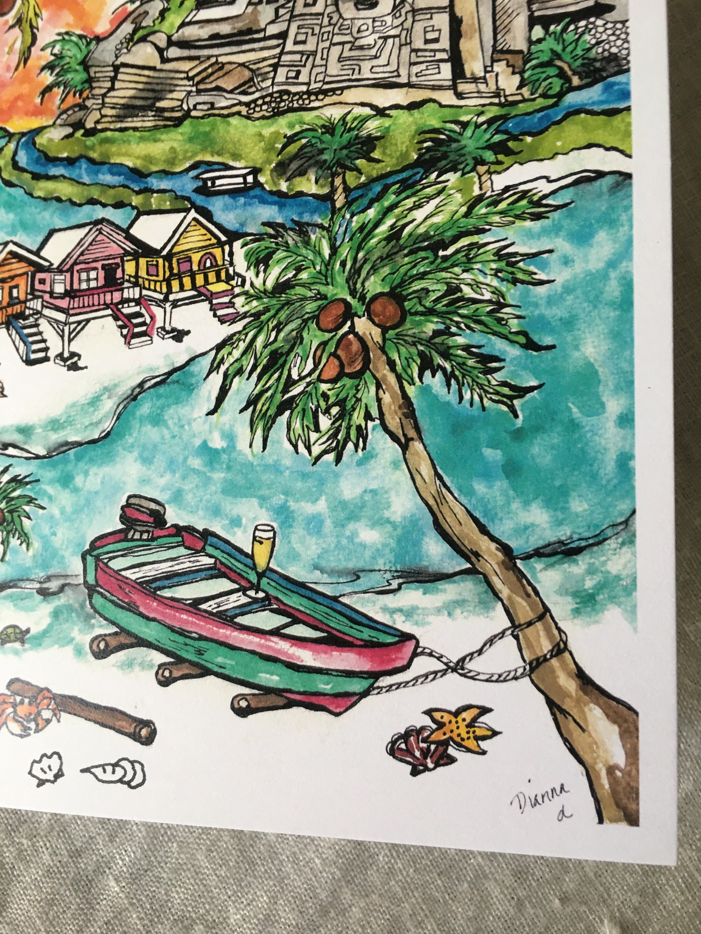 BELIZE-MAYAN Ruins Card-Masked Temple of LUMANAI-Original | Etsy