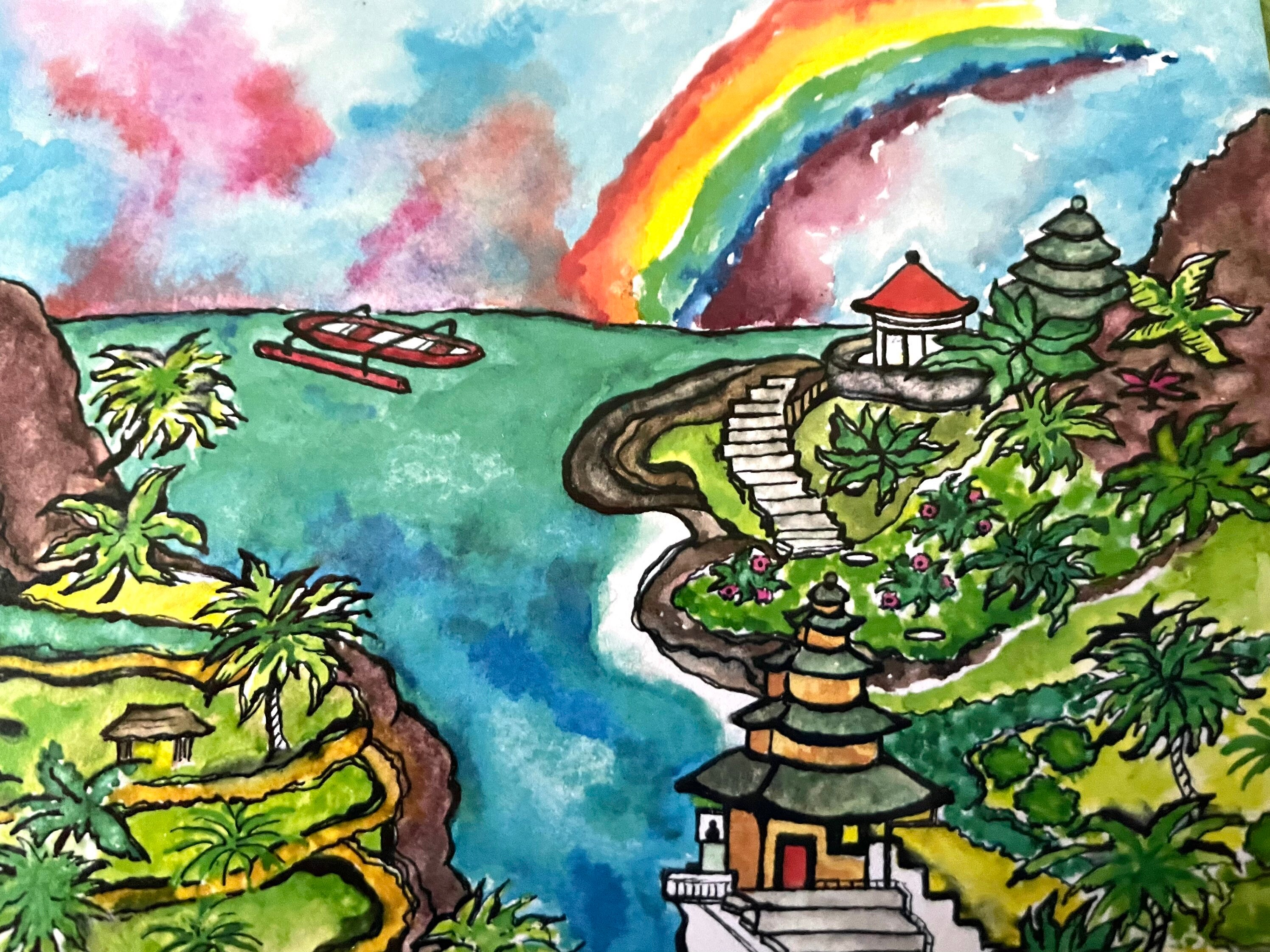 BALI Cards-indonesia”rainbows Over BALI” Original Watercolor-dianna ...