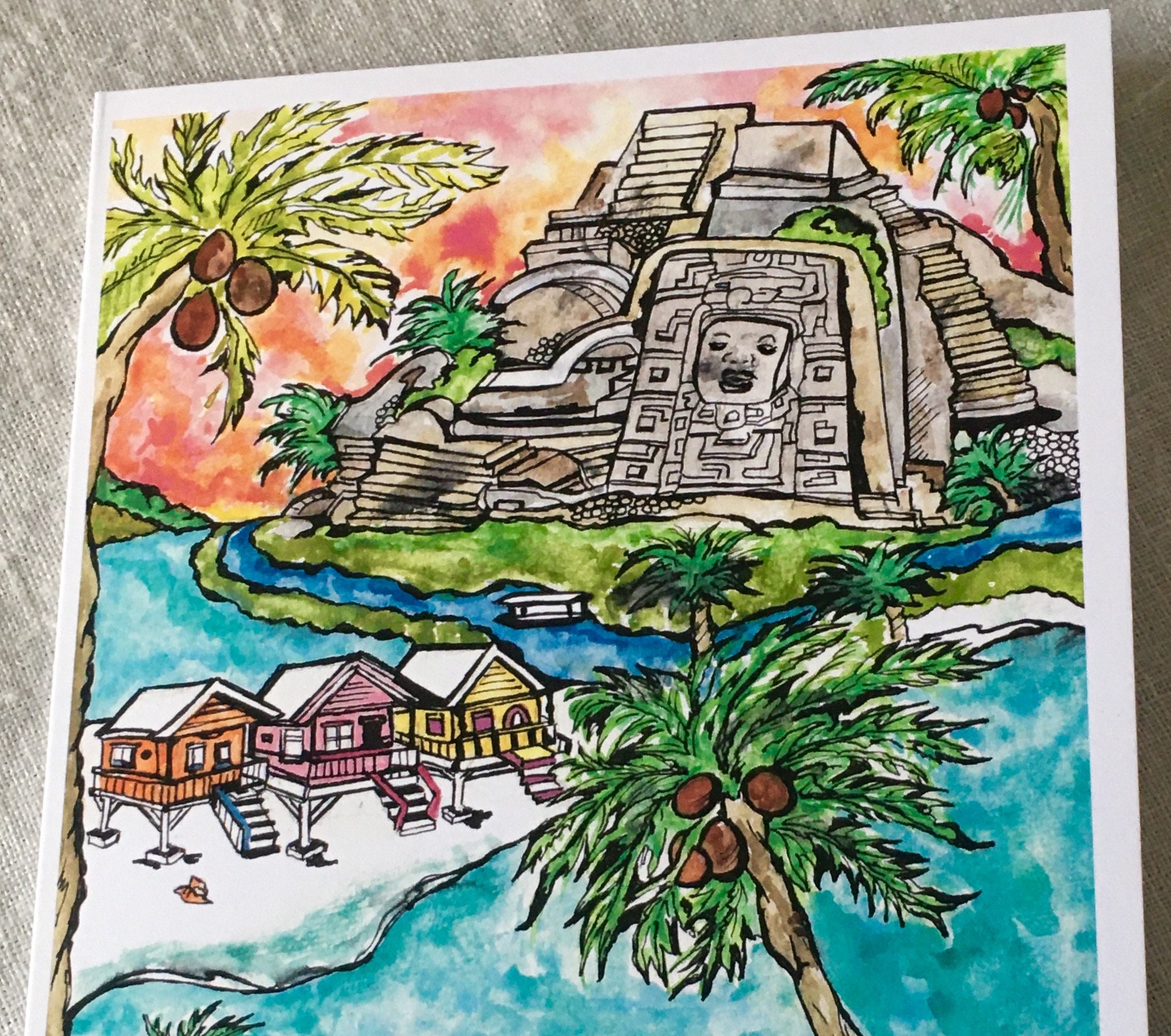 BELIZE-MAYAN Ruins Card-Masked Temple of LUMANAI-Original | Etsy