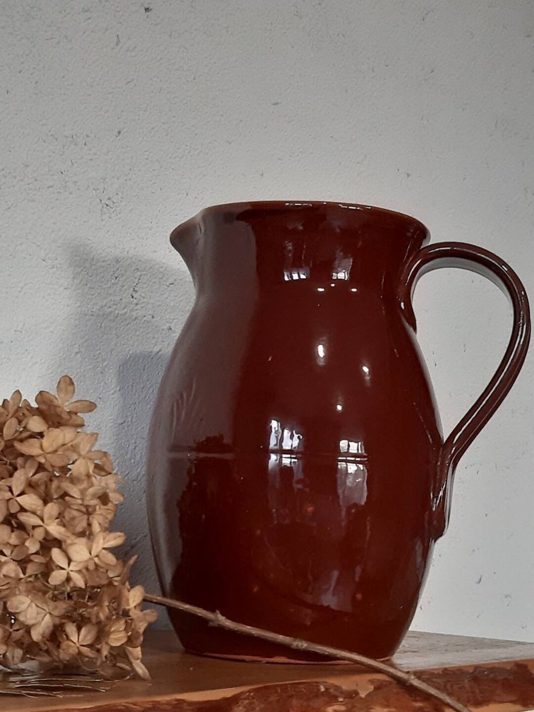 Large Stoneware Pottery Jug Ceramic Pitcher Brown Glazed - Etsy