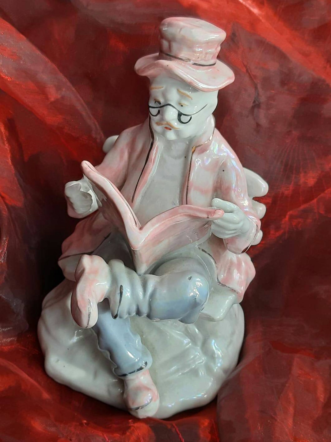 Porcelain Figurine Porcelain Man Vintage Old Man Reading Book Gift ...