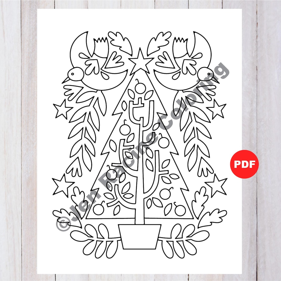 Scandinavian Christmas Coloring Page, Christmas Tree - Etsy
