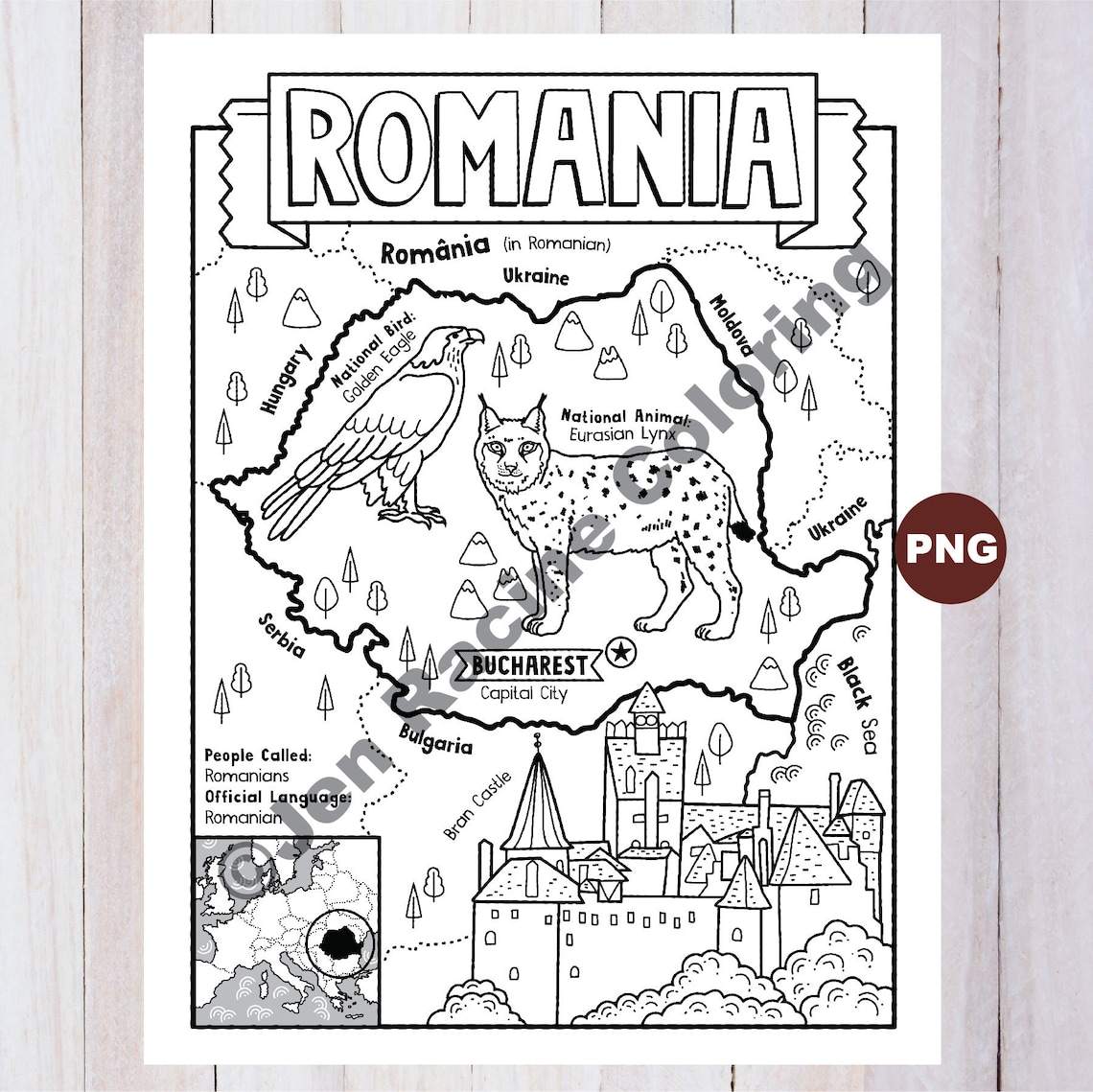 Romania Coloring Page Geography of Europe Digital Download - Etsy