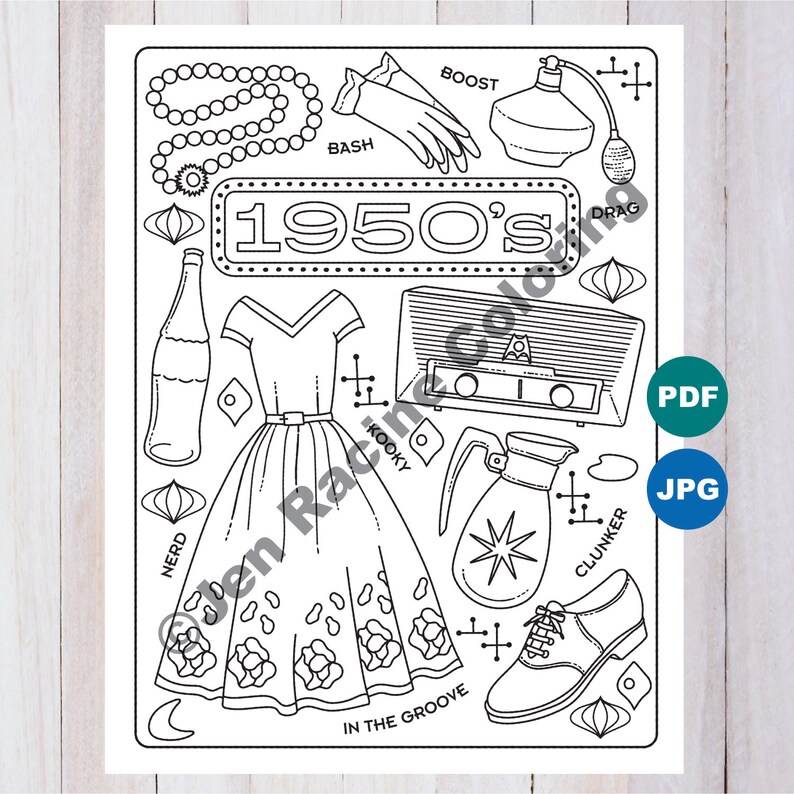 1950's the Golden Age Coloring Pages Set of 2 Digital | Etsy