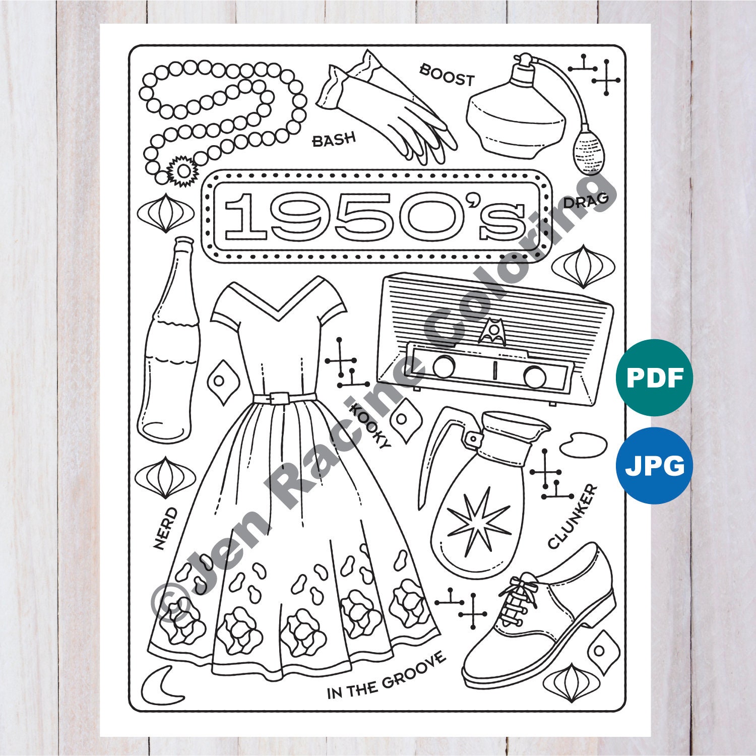 1950's the Golden Age Coloring Pages Set of 2 Digital | Etsy