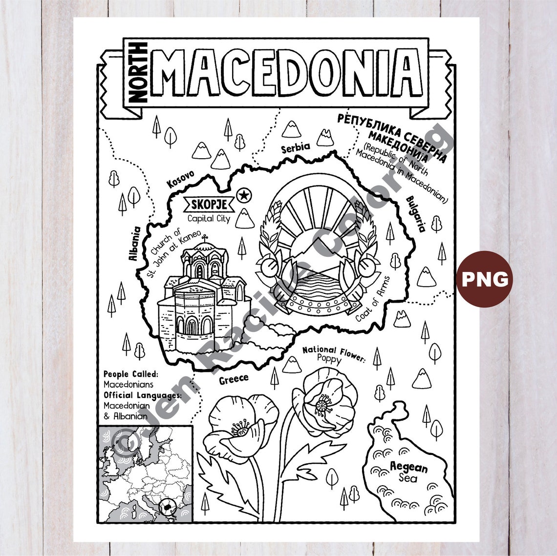 North Macedonia Coloring Page, Geography of Europe, Digital Download ...