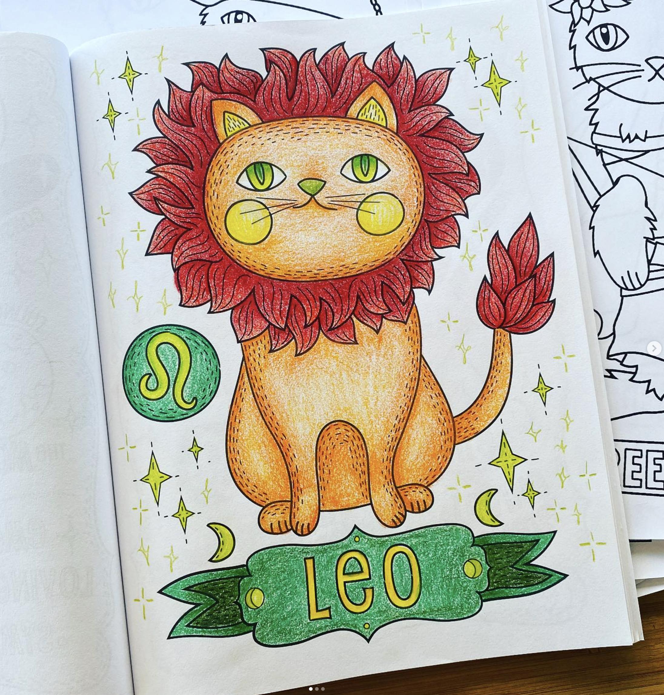 Leo Cat Coloring Page, Zodiac, Animal Art, Cats, Astrology, Coloring ...