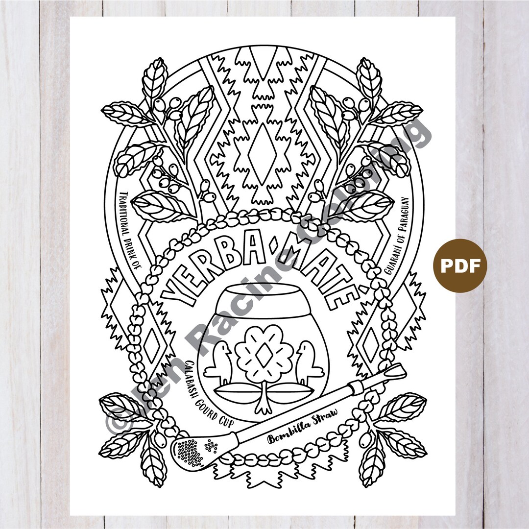Yerba Mate Tea Coloring Page, Digital Download - Etsy