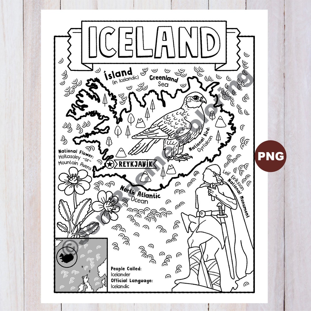 Iceland Map Coloring Page, Europe Geography (digital Download) - Etsy