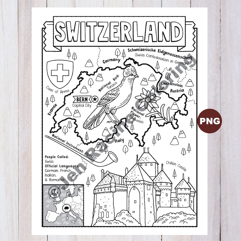 Switzerland Coloring Page - Etsy UK