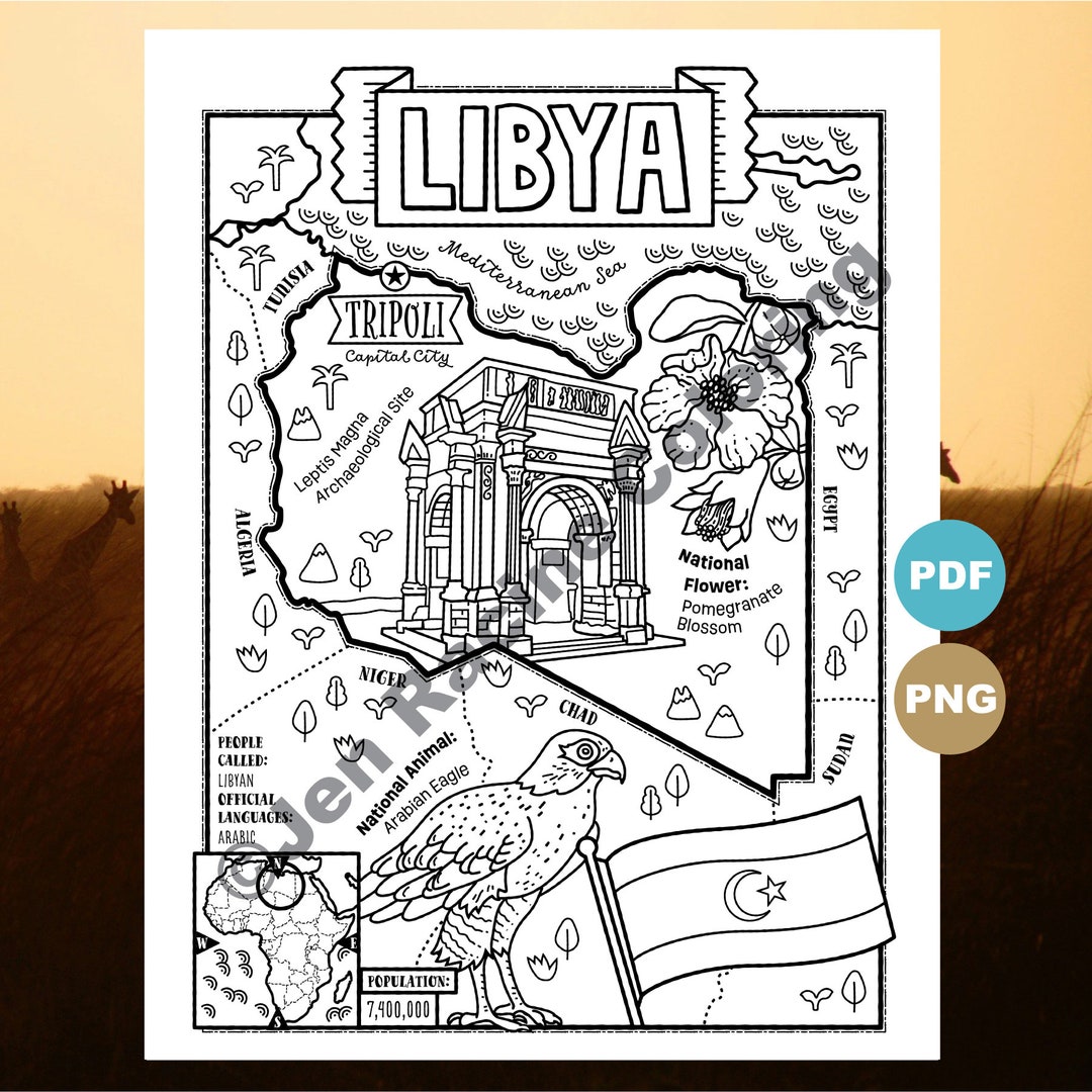 Libya Coloring Page, Geography of Africa, Digital Download Coloring ...