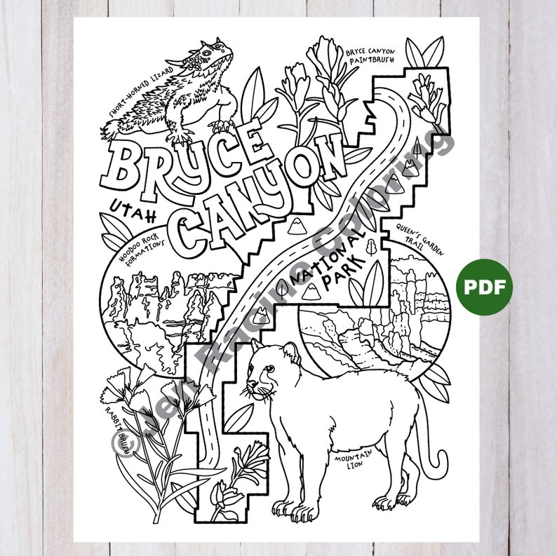 Bryce Canyon National Park Coloring Page - Etsy