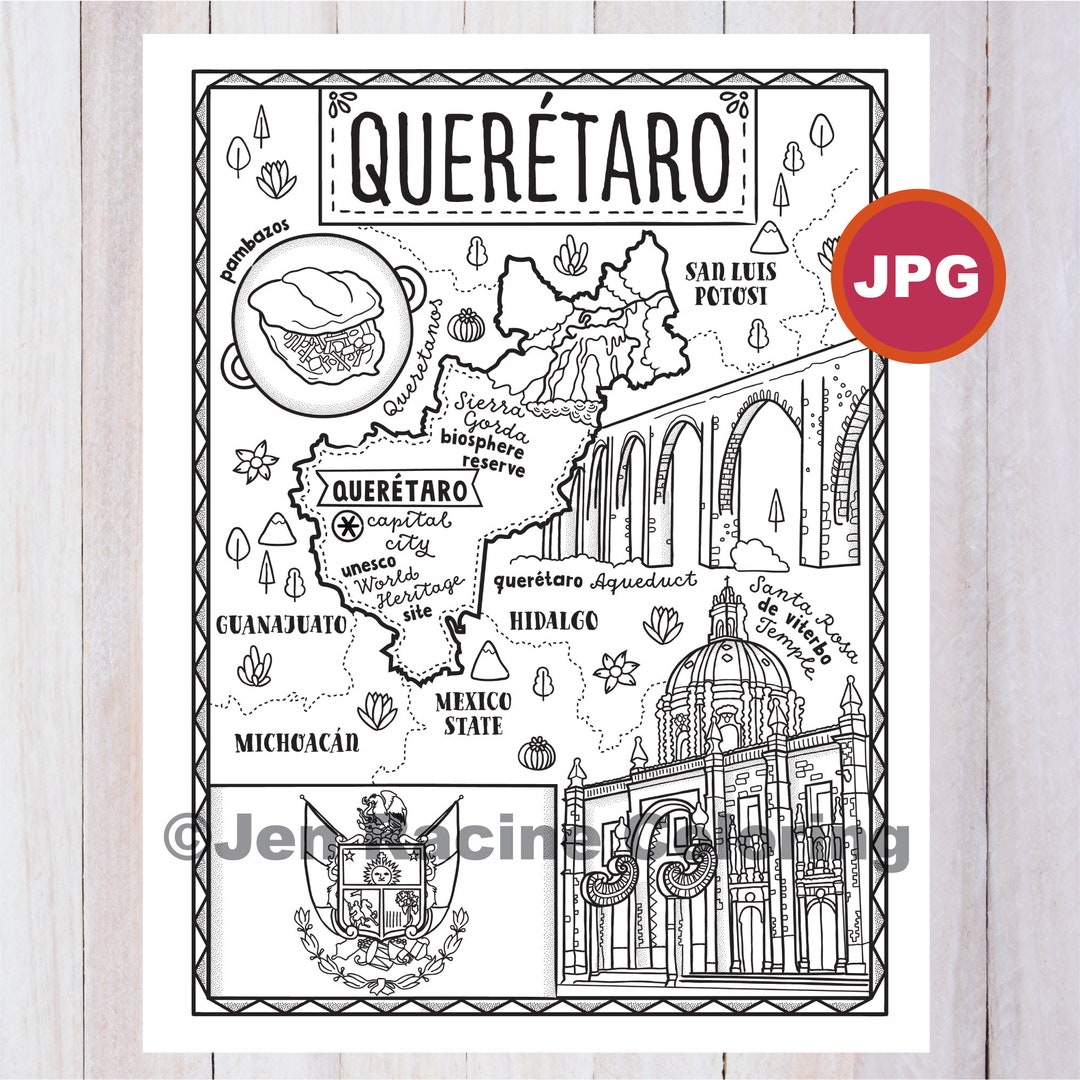 Queretaro Coloring Page, Mexico State, Estados De Mexico, Flag, Food ...