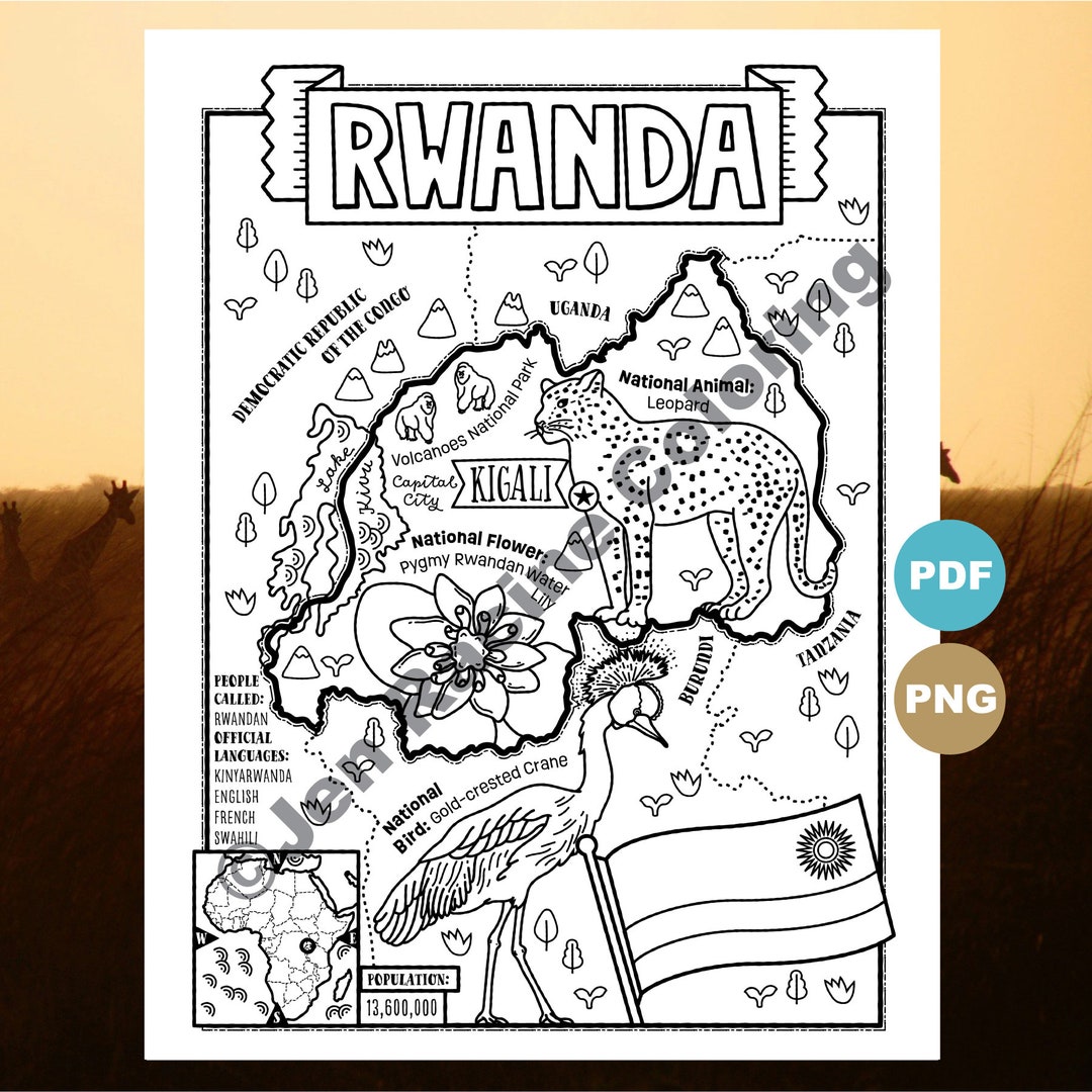 Rwanda Coloring Page, Geography of Africa, Digital Download Coloring ...