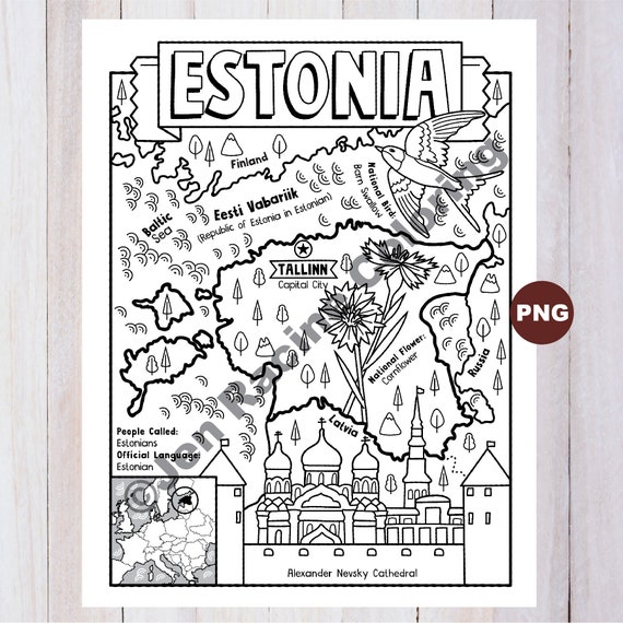 Estonia Coloring Page Geography of Europe Digital Download - Etsy