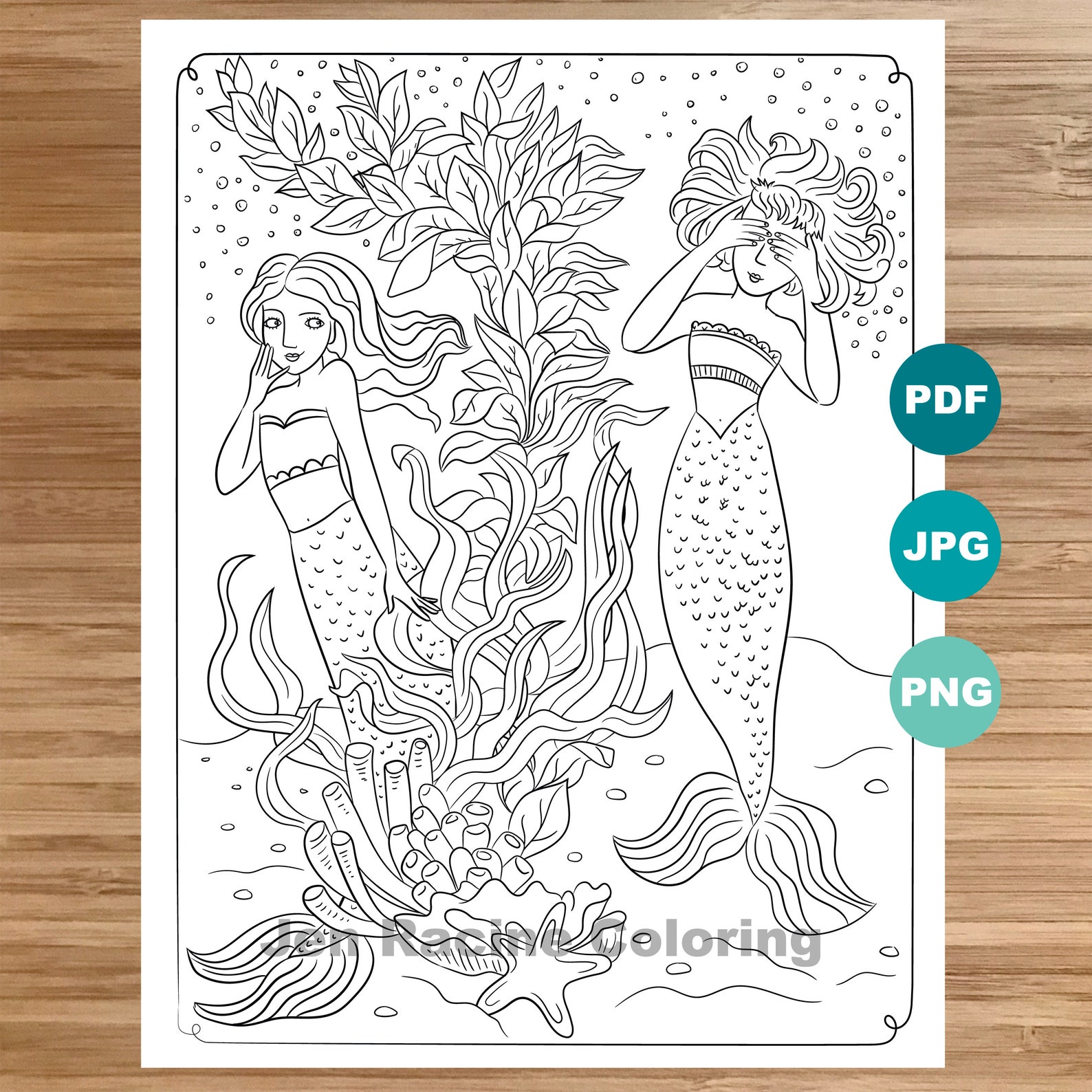 Hide-and-seek Mermaids Coloring Page, Mermaid Art, Coloring Book ...