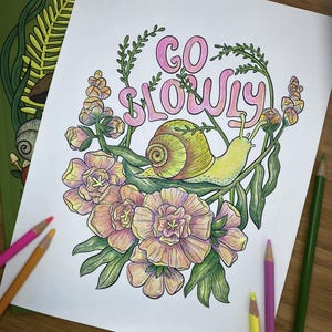 Go Slowly Snail Coloring Page, Digital Download, PNG - Etsy