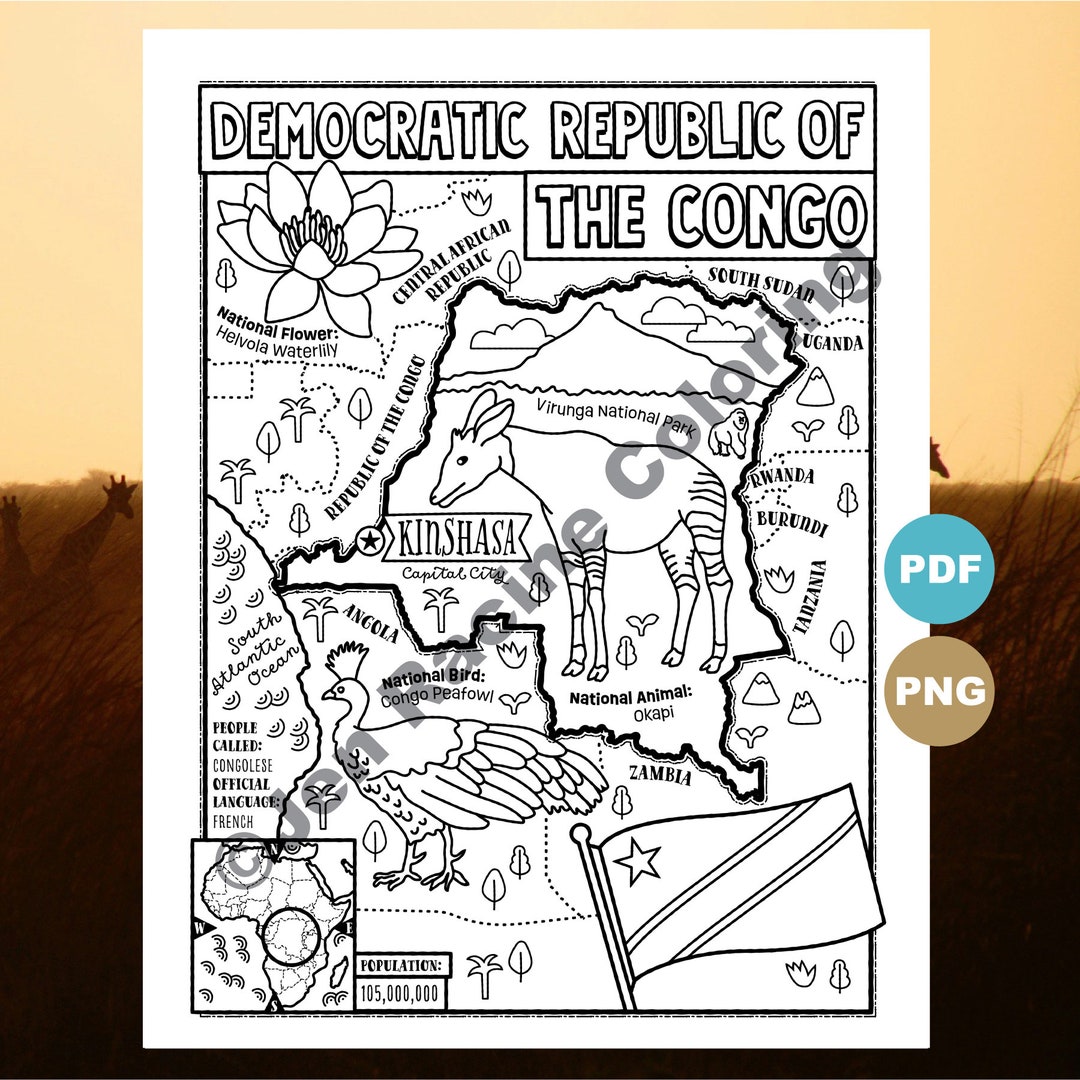 Congo Map Coloring Page, Geography of Africa (digital Download) - Etsy
