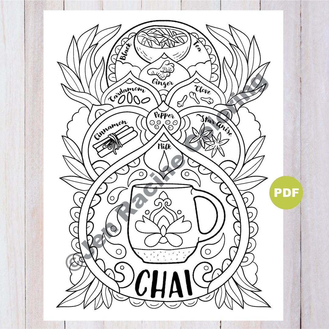 Chai Coloring Page, Tea Artwork, Digital Download Coloring Page - Etsy
