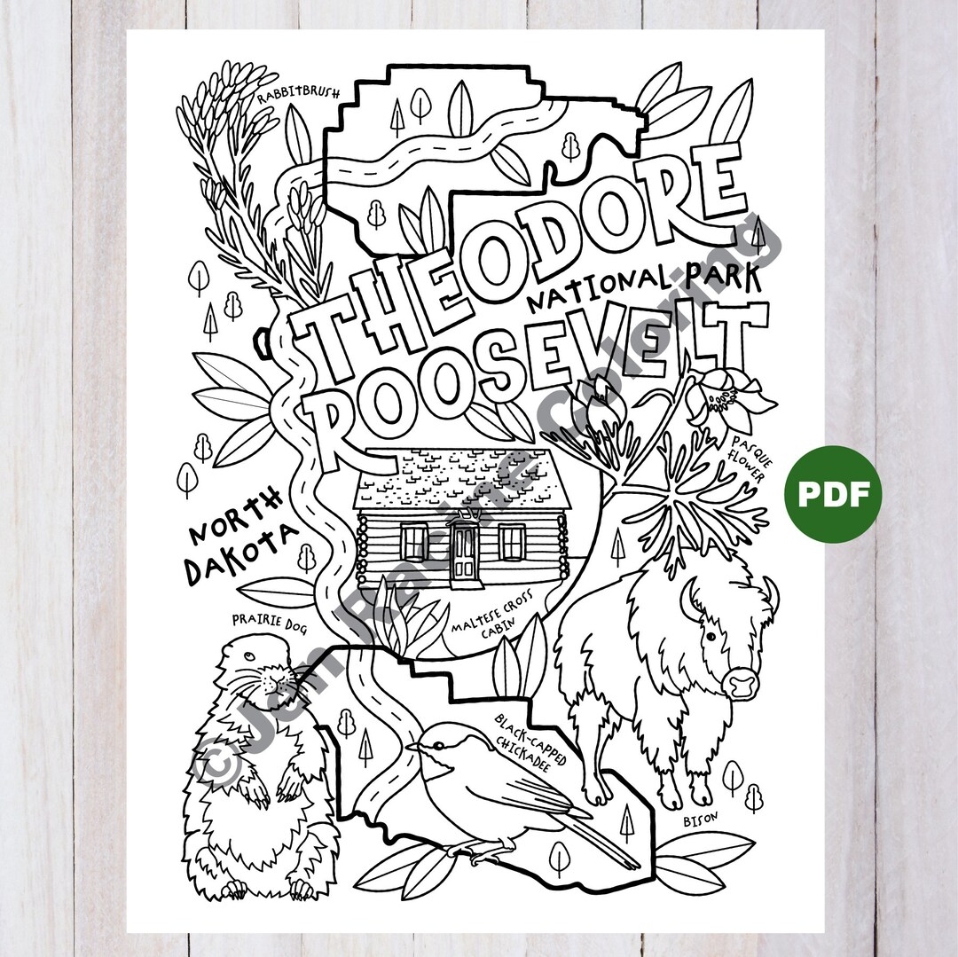 Theodore Roosevelt National Park Coloring Page - Etsy