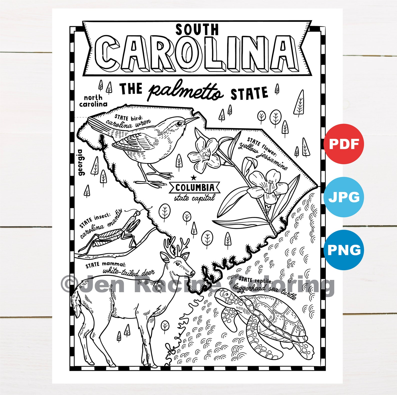 South Carolina Coloring Page United States State Map - Etsy