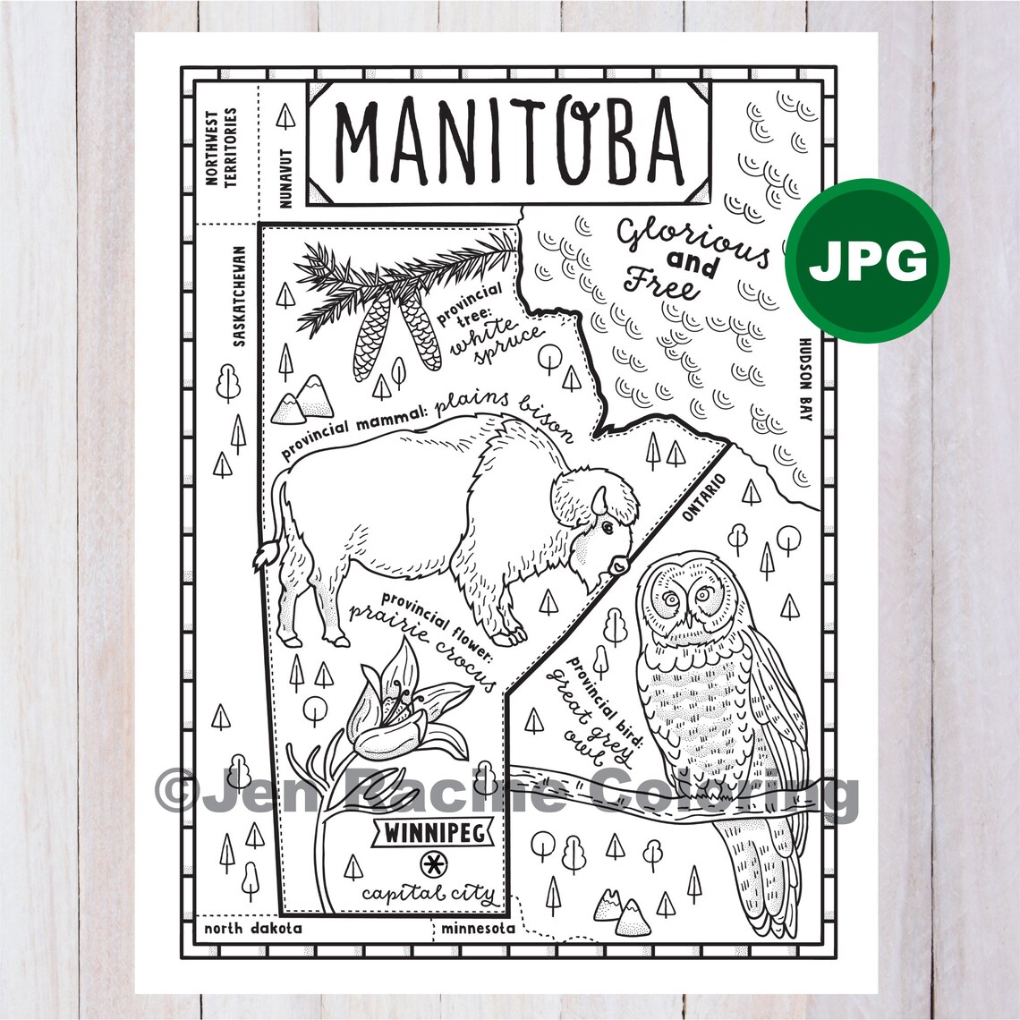 Manitoba Coloring Page Canada Province Provincial Map - Etsy