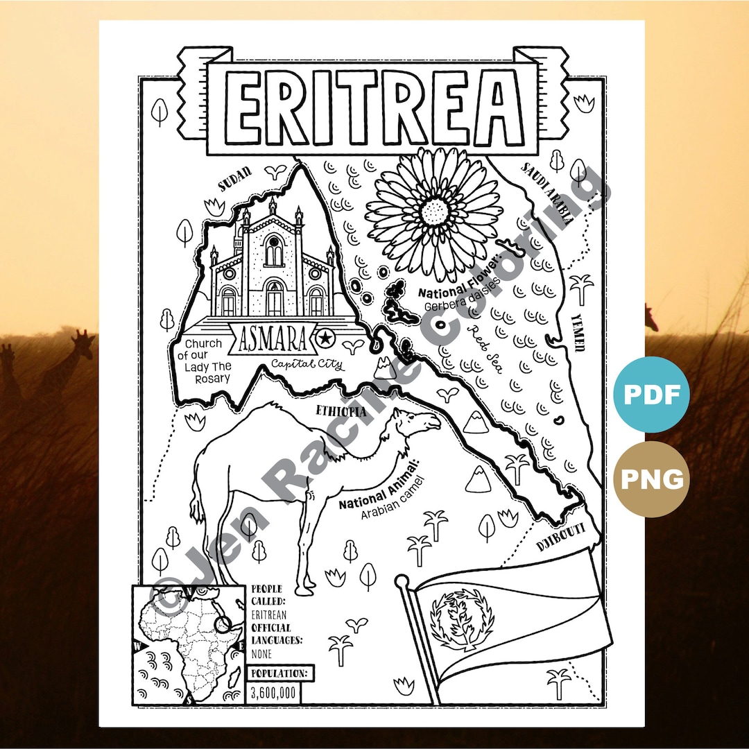Eritrea Coloring Page, Geography of Africa, Digital Download Coloring ...