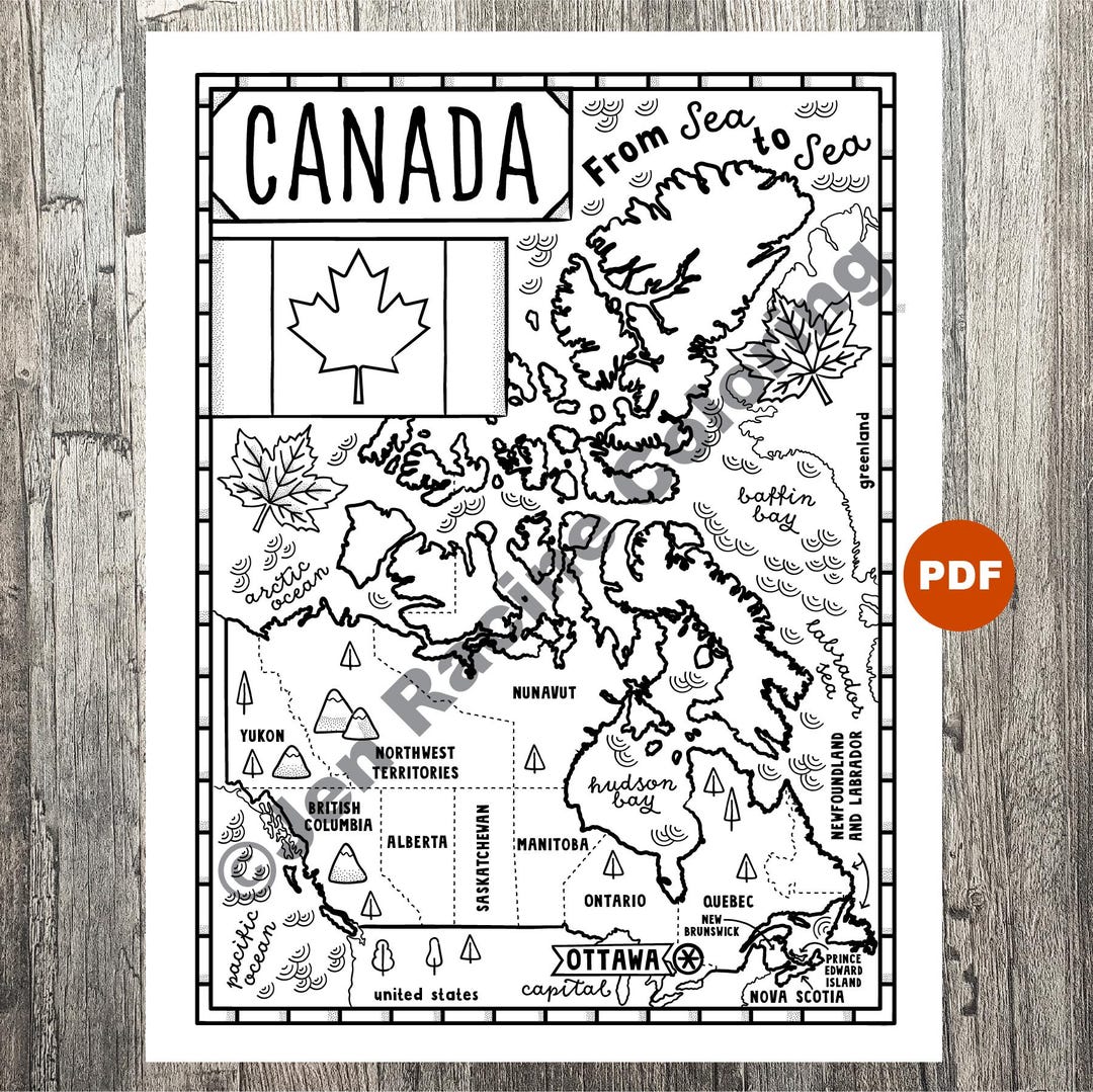 Canada Map Coloring Page, Geography Art (digital Download) - Etsy UK
