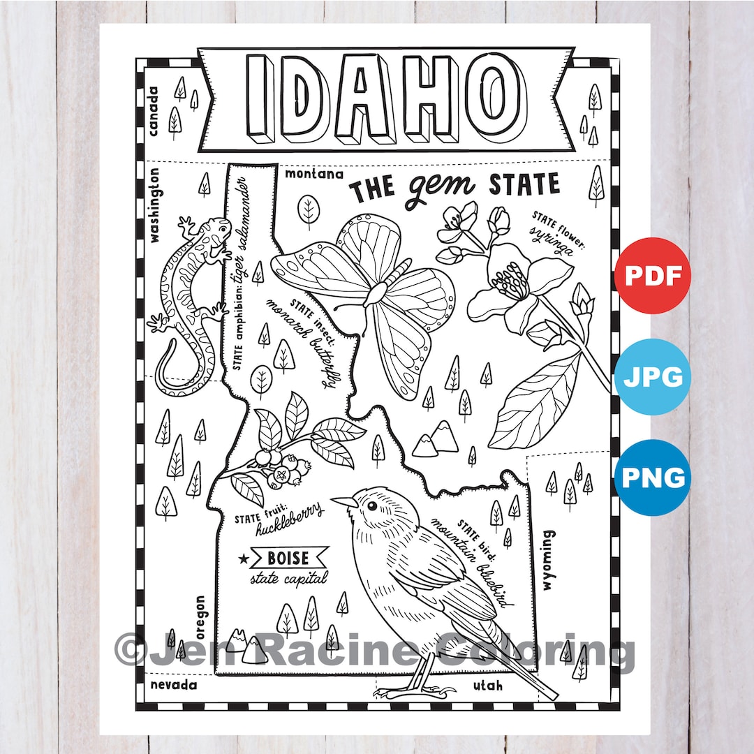 Idaho Coloring Page, United States, State Map, Wildlife, State Symbols ...