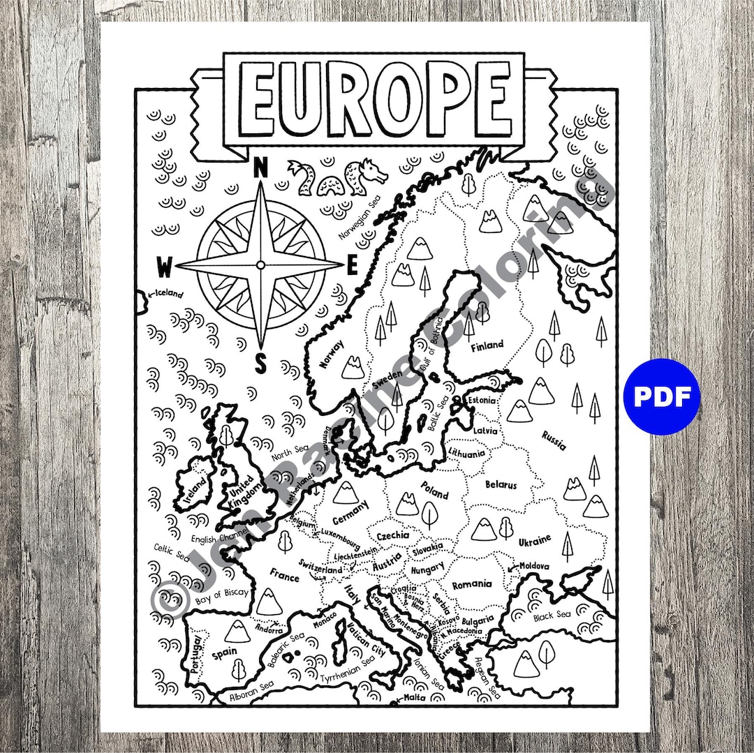 Europe Map Coloring Page, Geography Art (digital Download) - Etsy