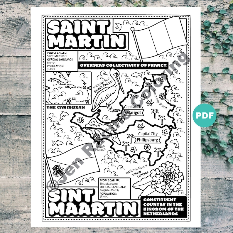 Saint Martin & Sint Maarten Map Coloring Page (digital Download) - Etsy