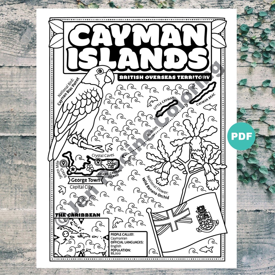 Cayman Islands Map Coloring Page, Caribbean Geography (digital Download ...