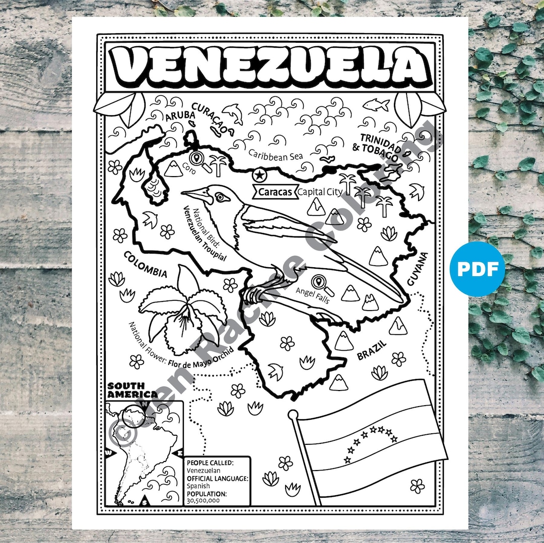 Venezuela Coloring Page, Geography of South America, Digital Download ...