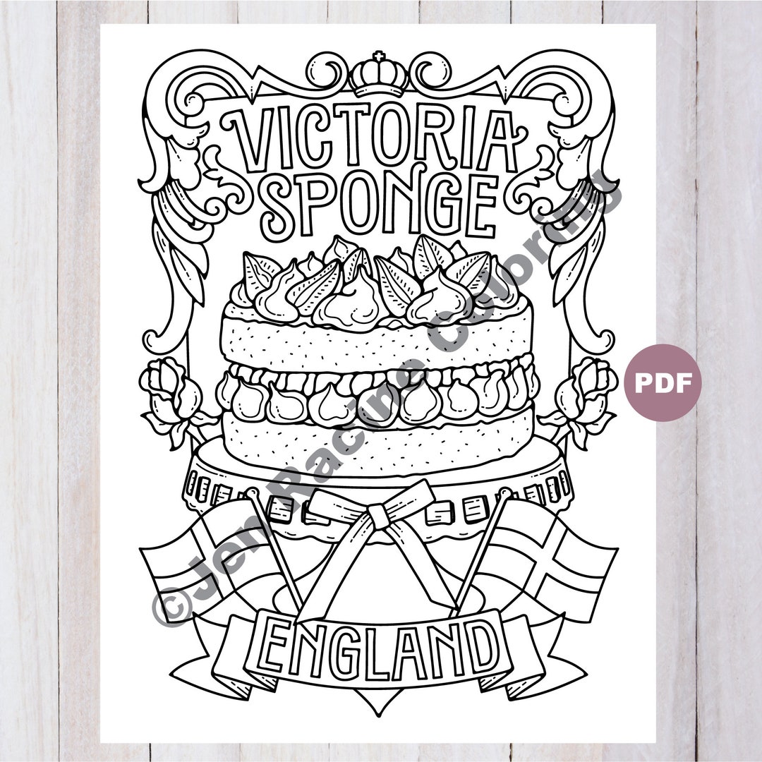 Victoria Sponge Cake Coloring Page, England, A World of Cake, Digital ...