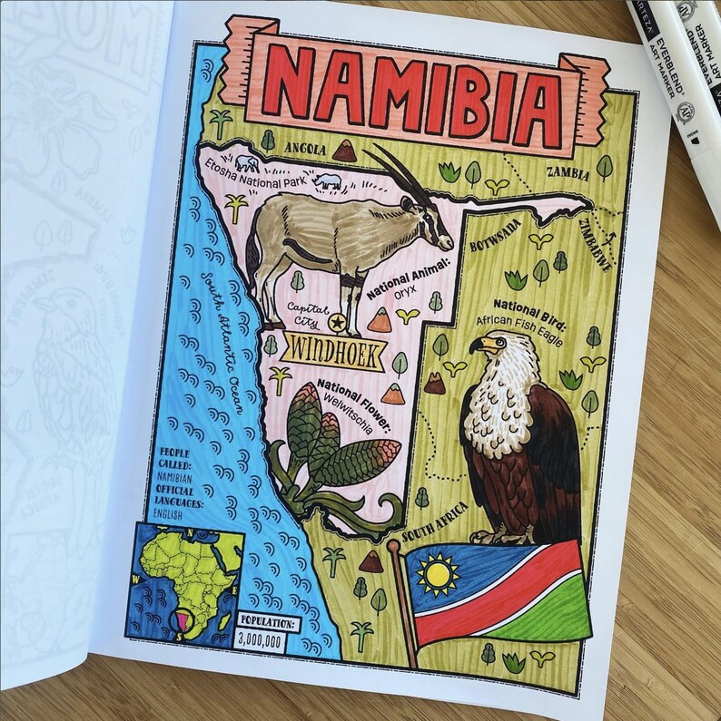 Namibia Map Coloring Page, Geography of Africa (digital Download) - Etsy