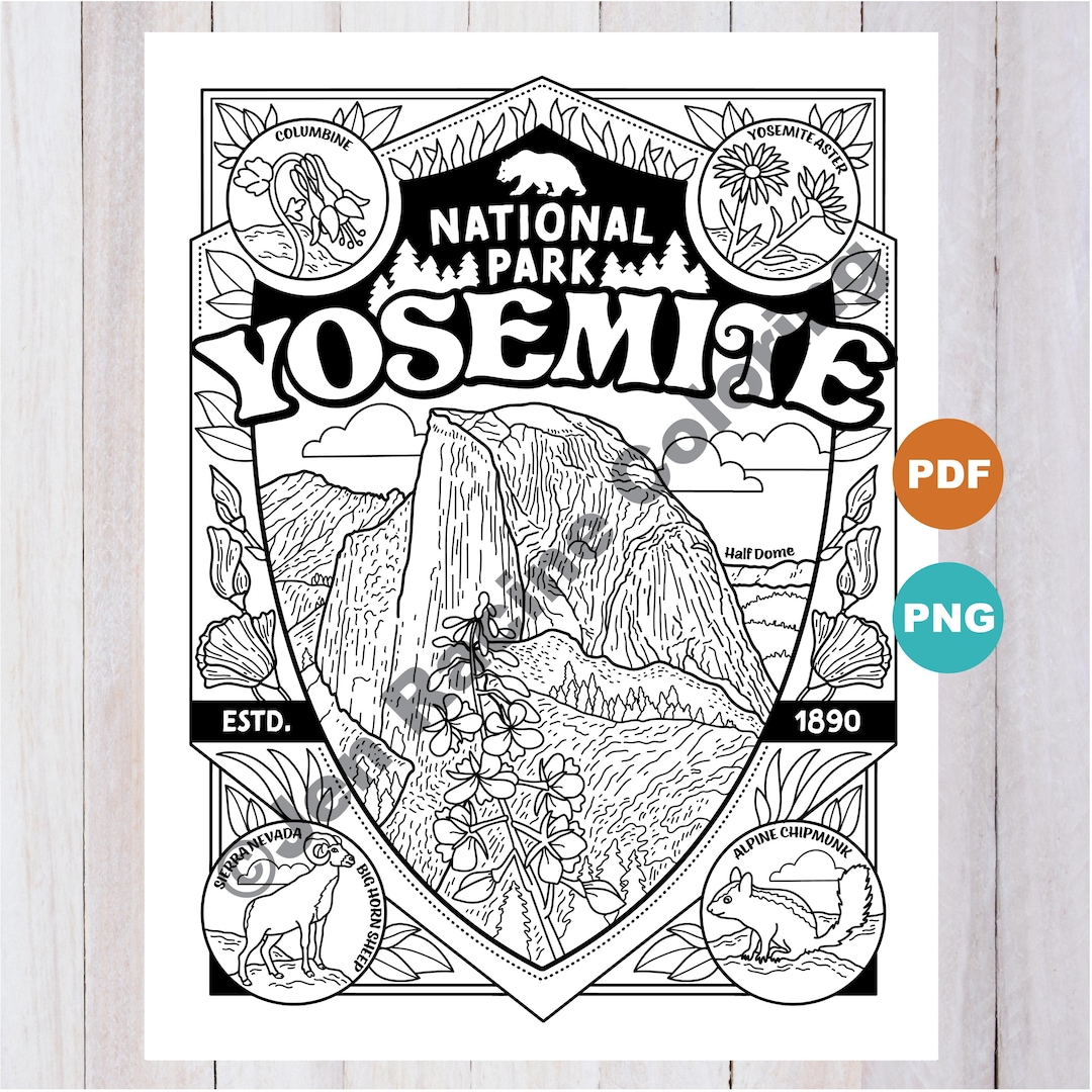 Yosemite National Park Coloring Page (digital Download) - Etsy