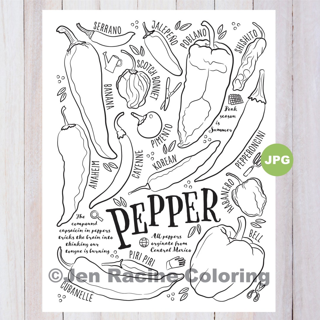 Pepper Coloring Page, Vegetable Coloring Page, Garden, Gardening ...