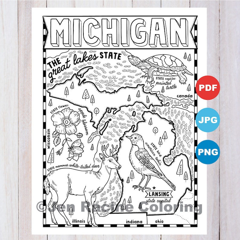 Michigan Coloring Page, United States, State Map, Wildlife, State ...