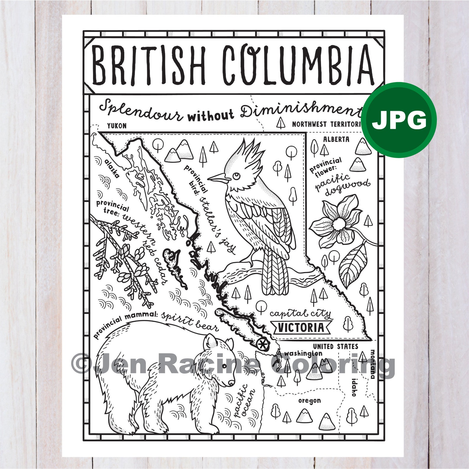 British Columbia Coloring Page Canada Province Provincial - Etsy