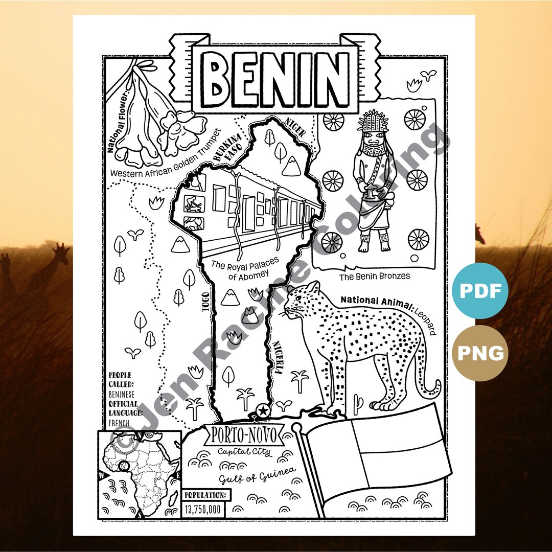 Benin Coloring Page, Geography of Africa, Digital Download Coloring ...