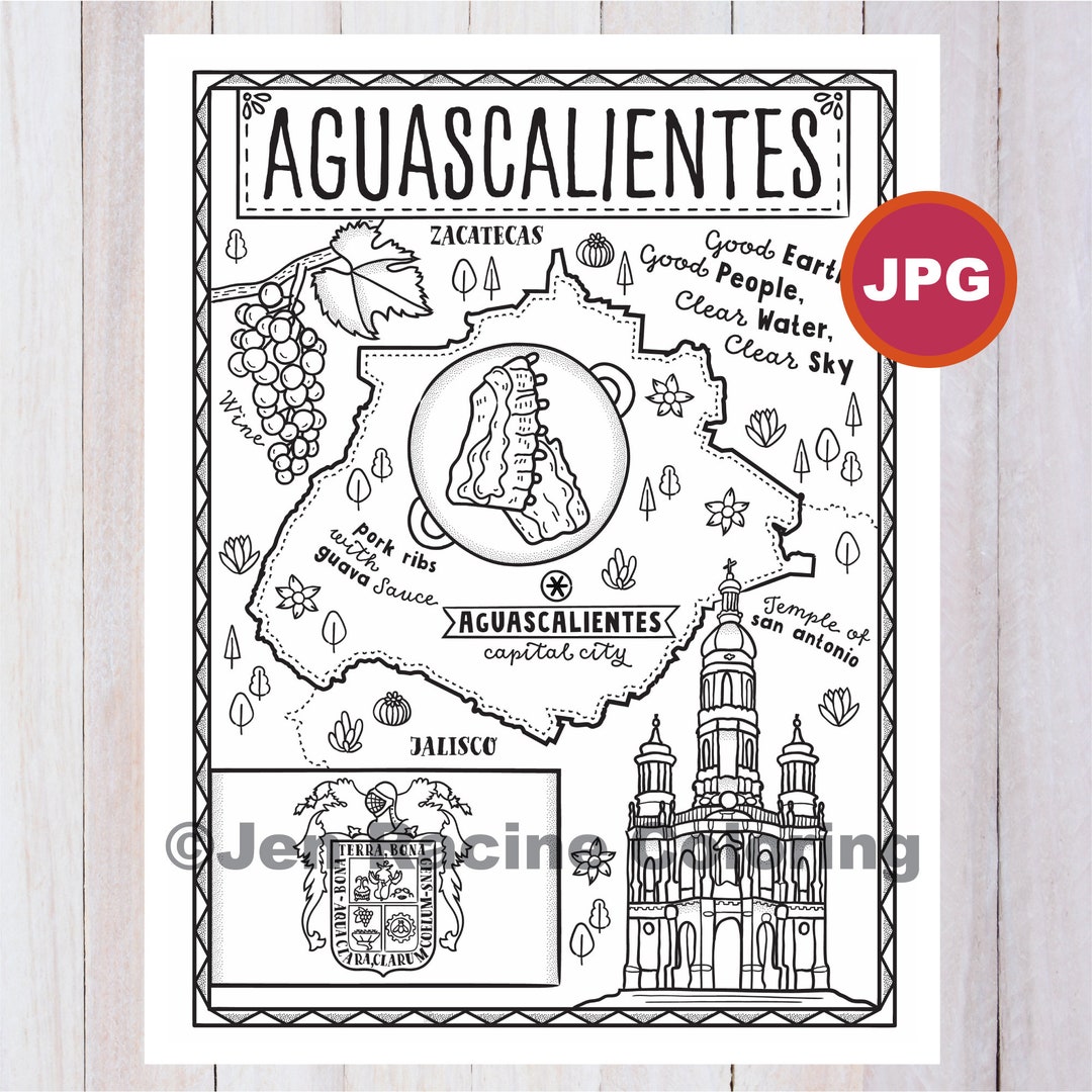 Aguascalientes Coloring Page, Mexico State, Estados De Mexico, Flag ...