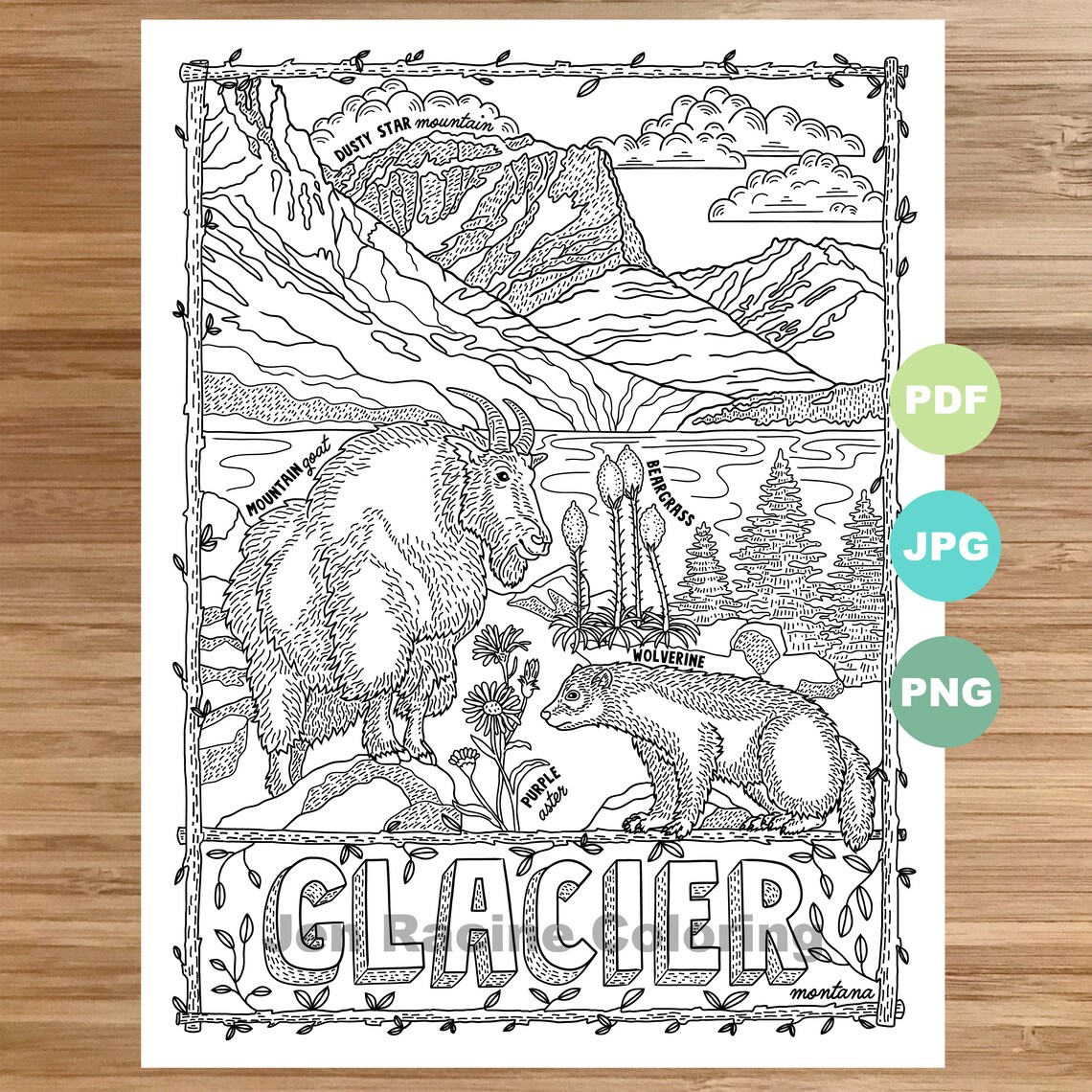National Park Coloring Page Glacier Montana National Park | Etsy