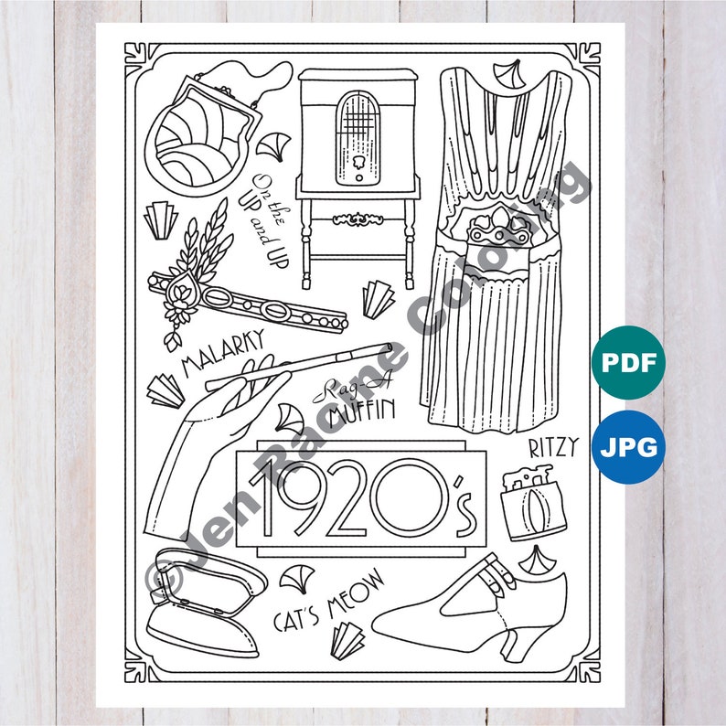 1920's the Roaring Twenties Coloring Pages Set of 2 - Etsy