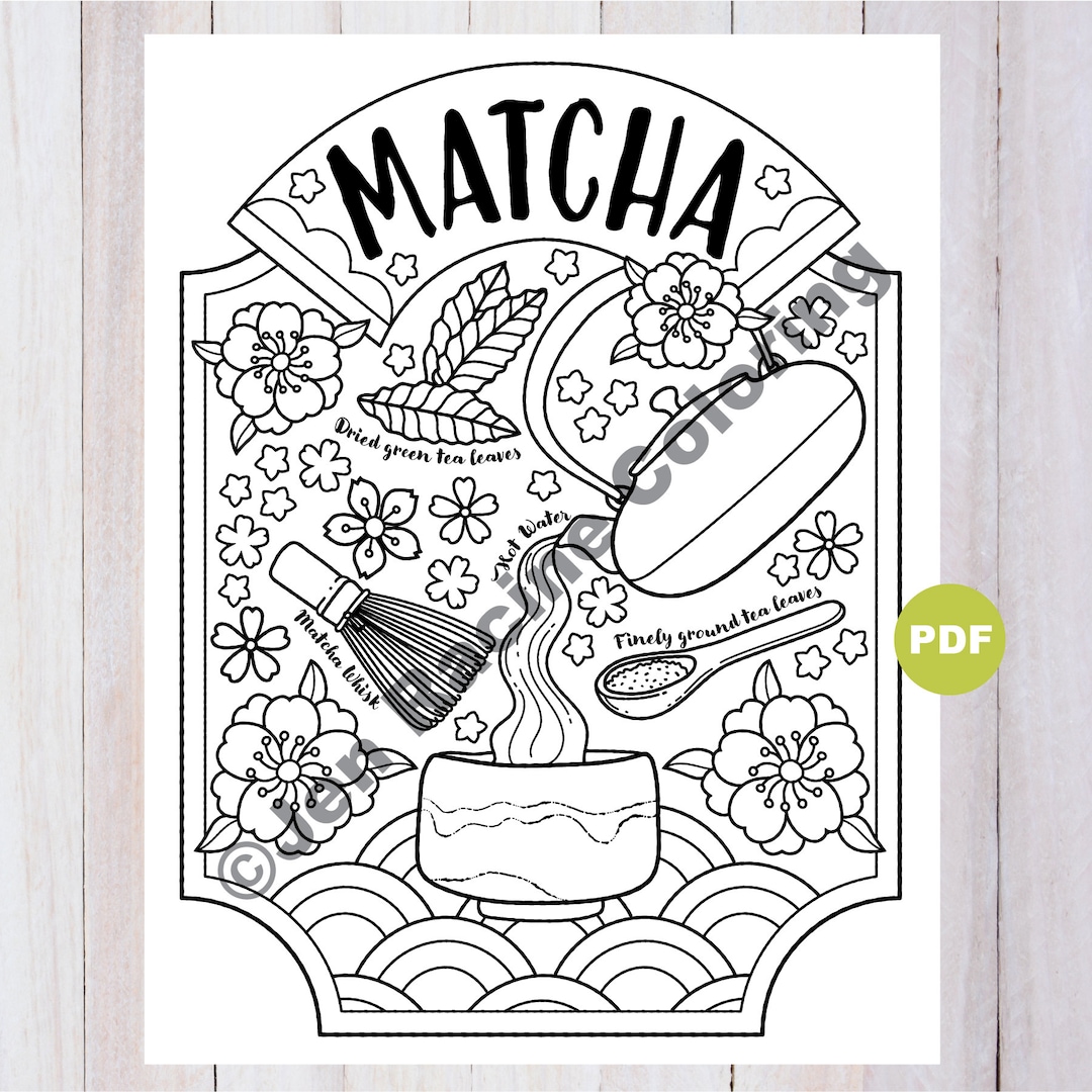Matcha Tea Coloring Page Tea Artwork Digital Download - Etsy